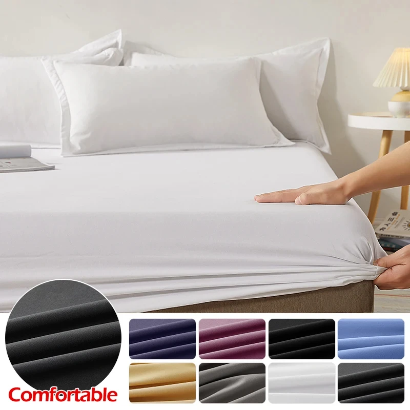 Cotton-Fitted-Sheet-With-Elastic-Bands-Non-Slip-Adjustable-Mattress ...