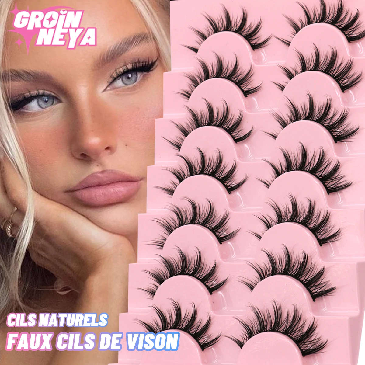 GROINNEYA-7-paires-cils-3D-faux-cils-naturels-moelleux-doux-Manga-cils ...