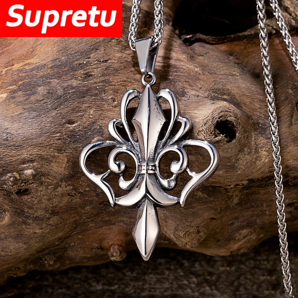 Vintage-Gothic-Symbol-Fleur-de-lis-Heraldic-Necklaces-Stainless-Steel ...