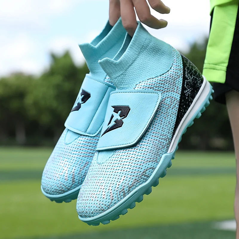 High Quality Turf Soccer Shoes Boys Girls High Top HOOK&LOOP Kids ...