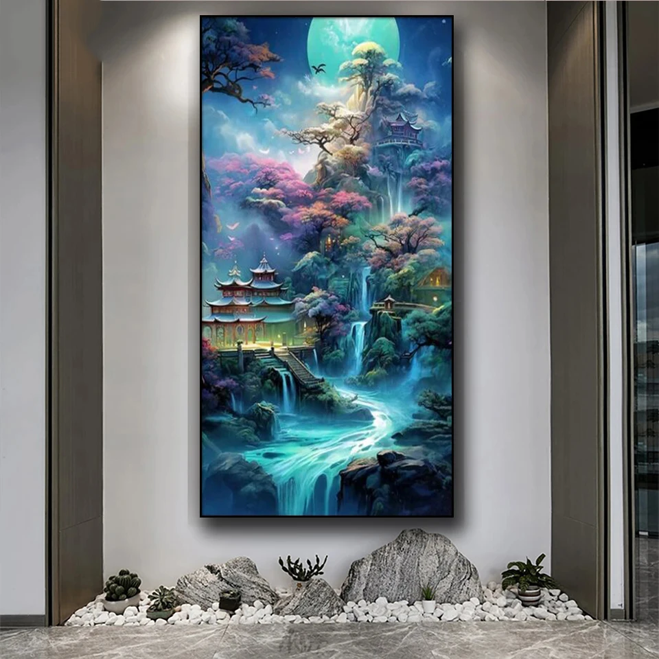 Large-Size-Chinese-style-Diamond-Painting-Mountain-and-Waterfall ...