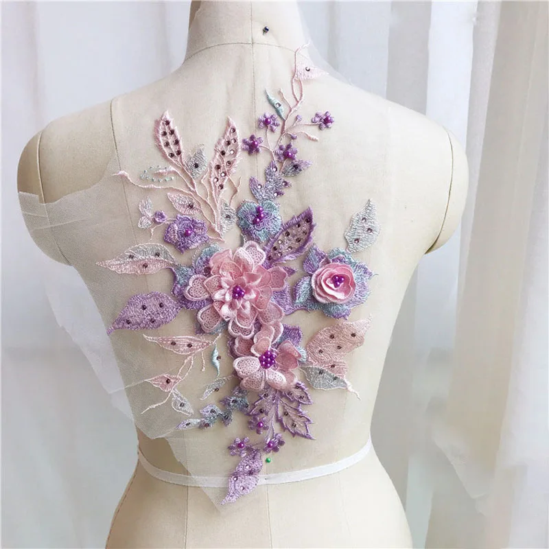Purple Large Flower Patch Embroidered Applique Clothing Decoration Sew ...