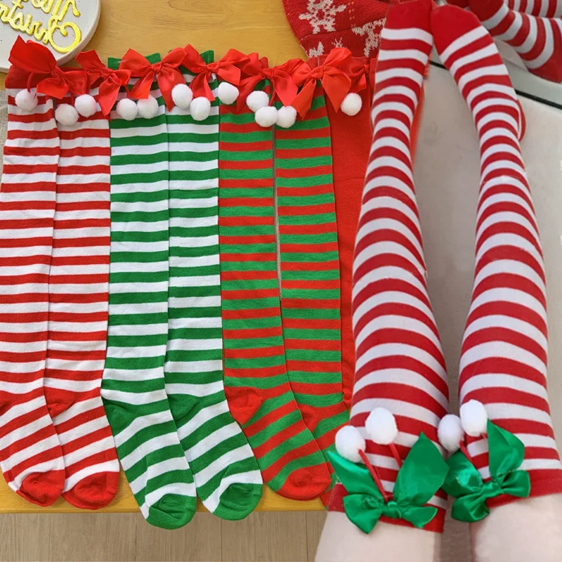 Christmas Over Knee Socks Red Green Stripe Thigh High Stockings ...