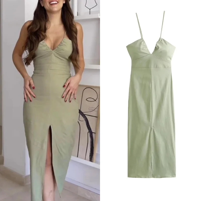 TRAF-Vestidos-largos-de-una-pieza-para-mujer-vestido-Midi-elegante-de ...