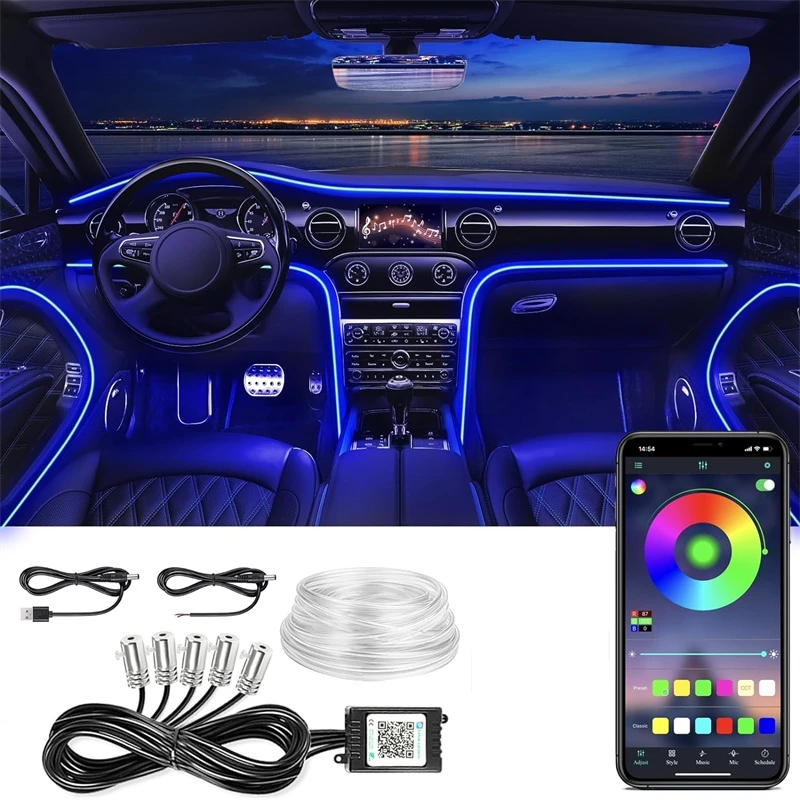 LED-Car-Interior-Ambient-Strip-Lights-RGB-Fiber-Optic-Atmosphere-Neon ...