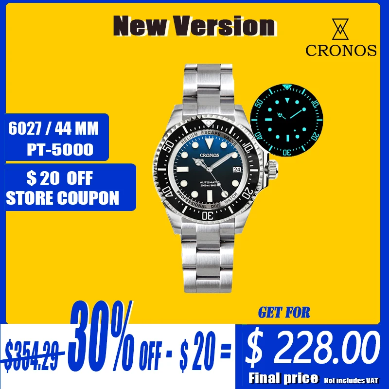 Cronos-Automatic-Diving-Watch-Stainless-Steel-2000-Meters-Water ...