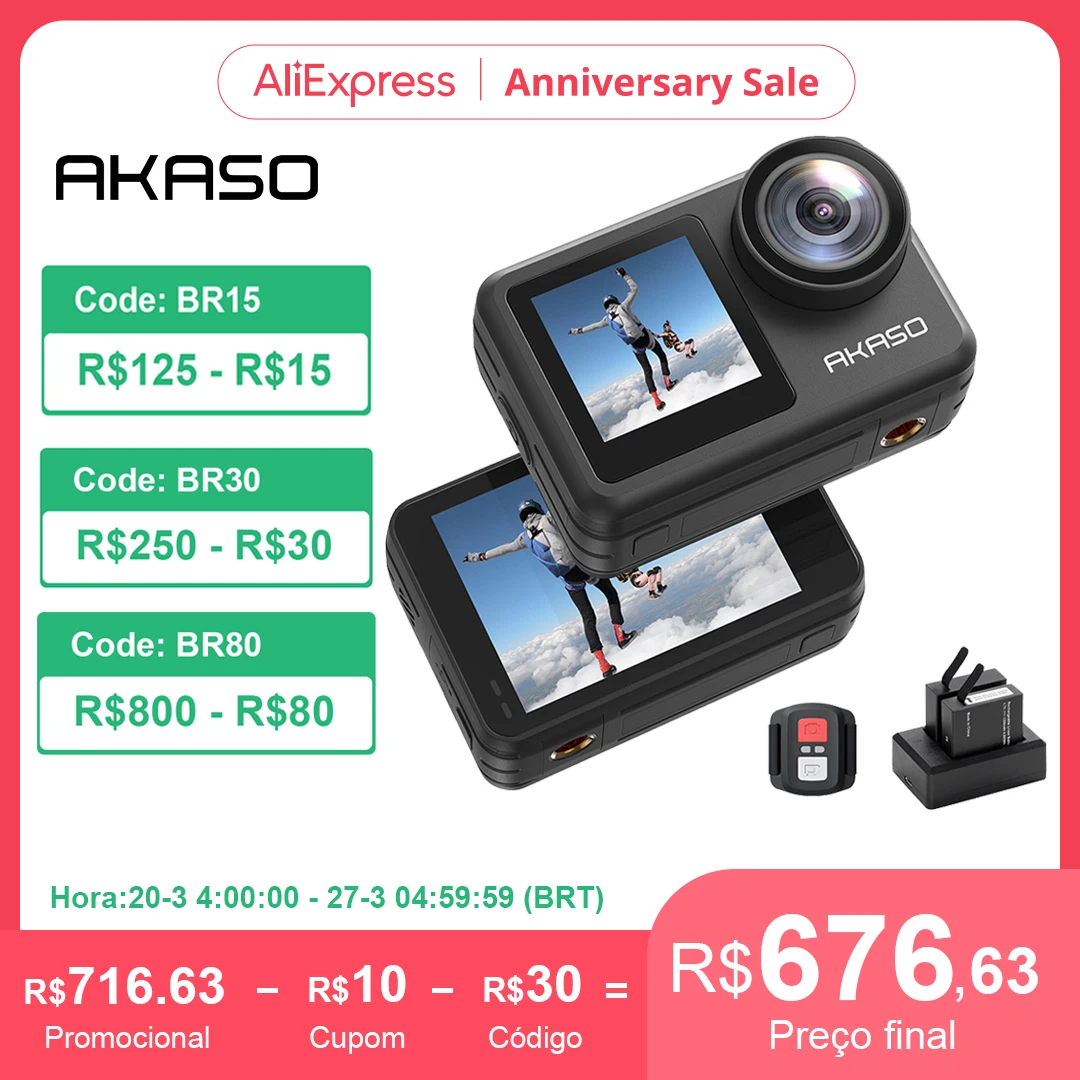Akaso bravo 7 le 4k30fps câmera de ação 20mp esportes tela sensível ao ...