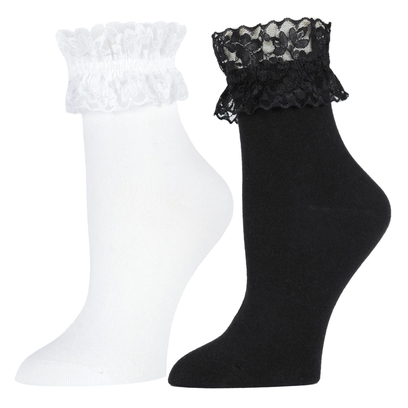 RMSWEETYIL 2 Pairs Lace Ruffle Frilly Ankle Socks for Women 50s Cute ...