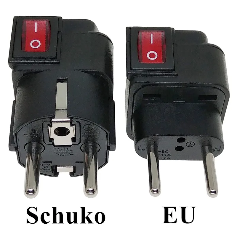 (1 Pair) EU + Schuko Plug Adapter Converter AC100~250V 10A/16A With On ...
