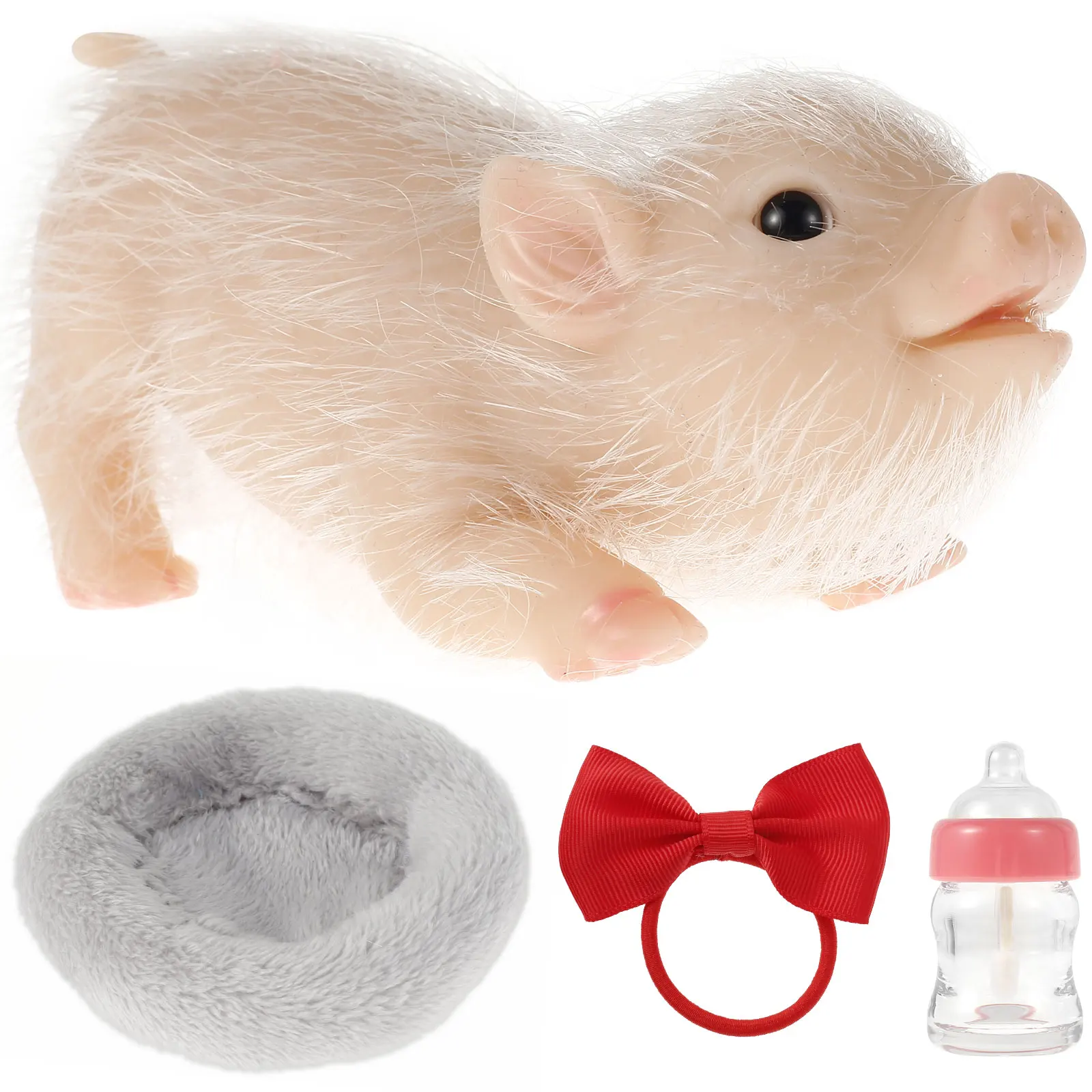 Silicone-Pig-Doll-Toy-with-Pig-Bowknot-Nursing-Bottle-Sleeping-Pad-Mini ...