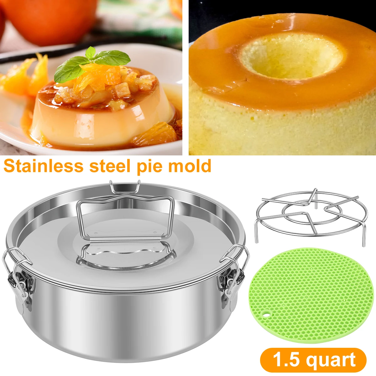 304-A-o-Inoxid-vel-Flan-Mold-com-Tampa-Flan-Pan-Molde-Flanera-Cozimento ...