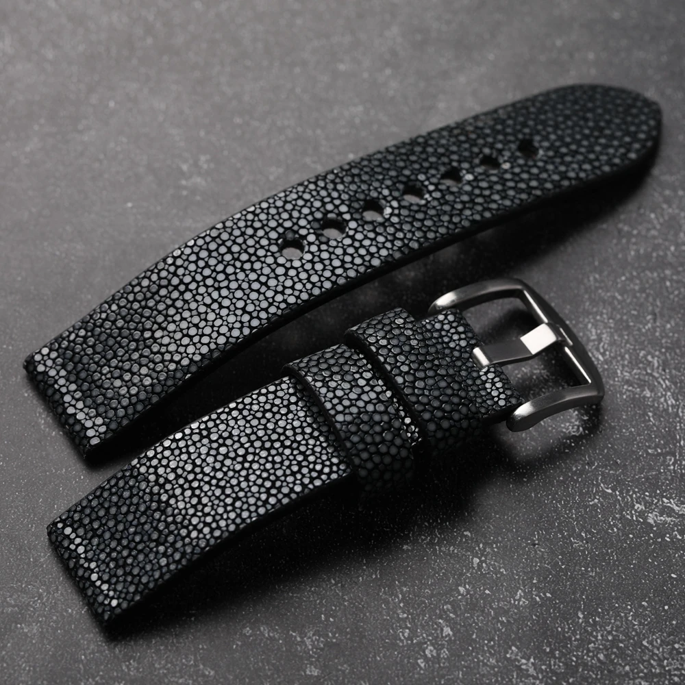 Handmade-Pearl-Fish-Leather-Watchband-20-22-24MM-Black-Grey-Soft ...