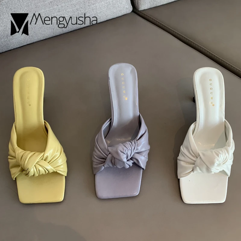 Pleated-Butterfly-Knot-Slippers-Women-High-Heeled-Sandals-Kitten ...