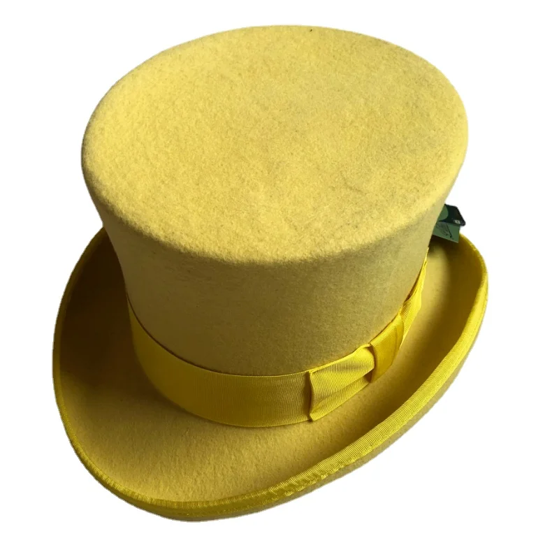 Yellow Green Wool Felt 18cm High Top Hat Chimney Pot Stovepipe Hats ...