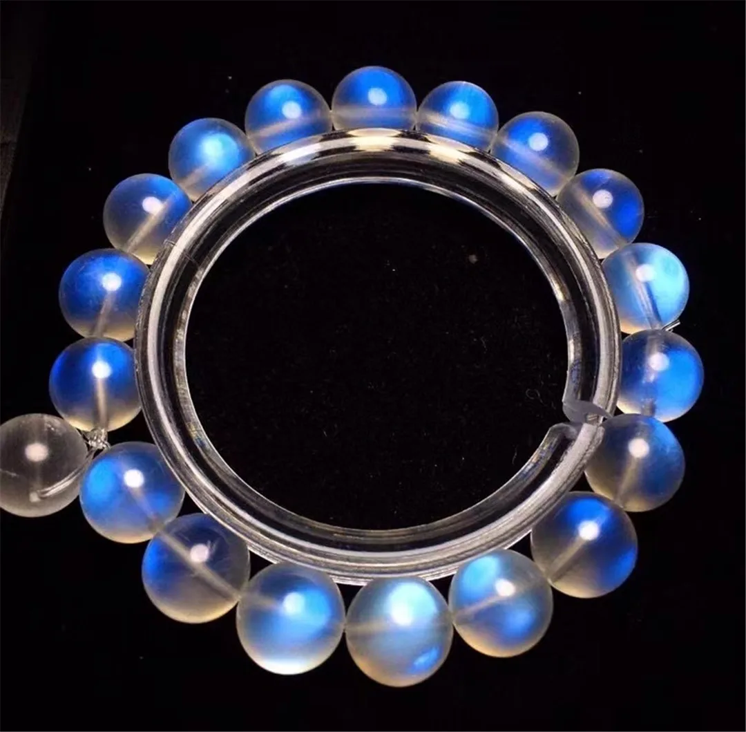 10mm Natural Blue Light Moonstone Crystal Clear Round Beads Bracelet ...