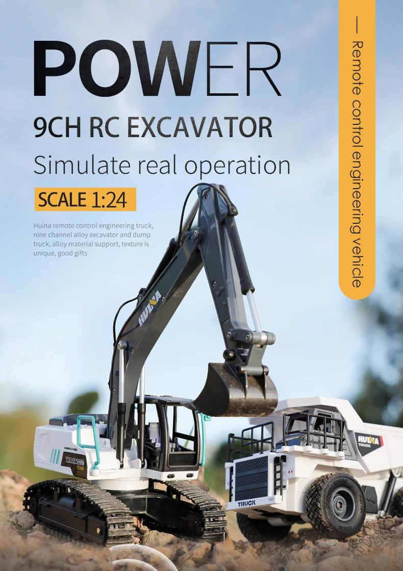 HUINA-667 - Pelleteuse jouet télécommandée, camion à benne, en alliage et plastique, 2.4Ghz, 9 ...