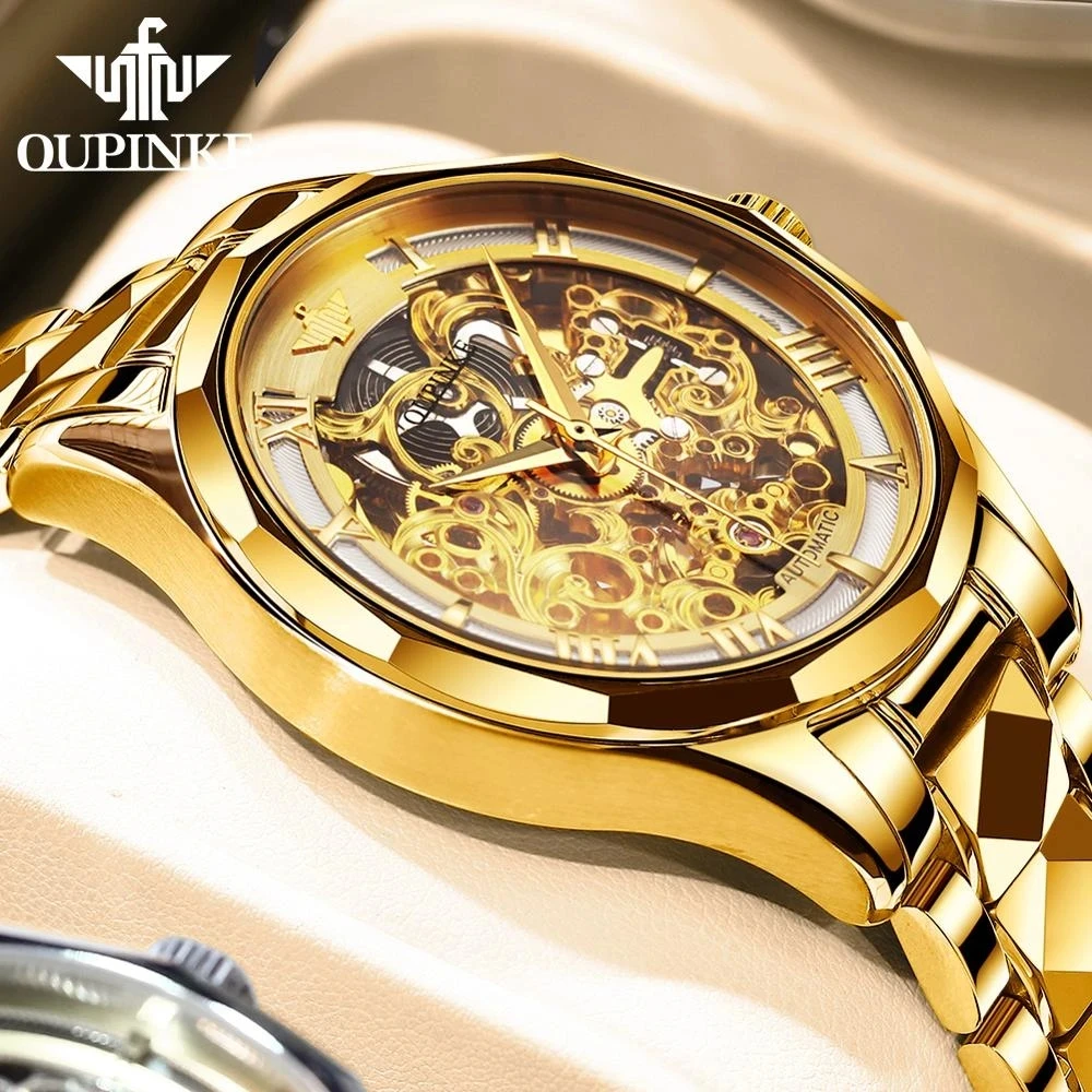 Men Wrist Watch Mechanical Gold | Mens Gold Wristwatch Skeleton - Men ...