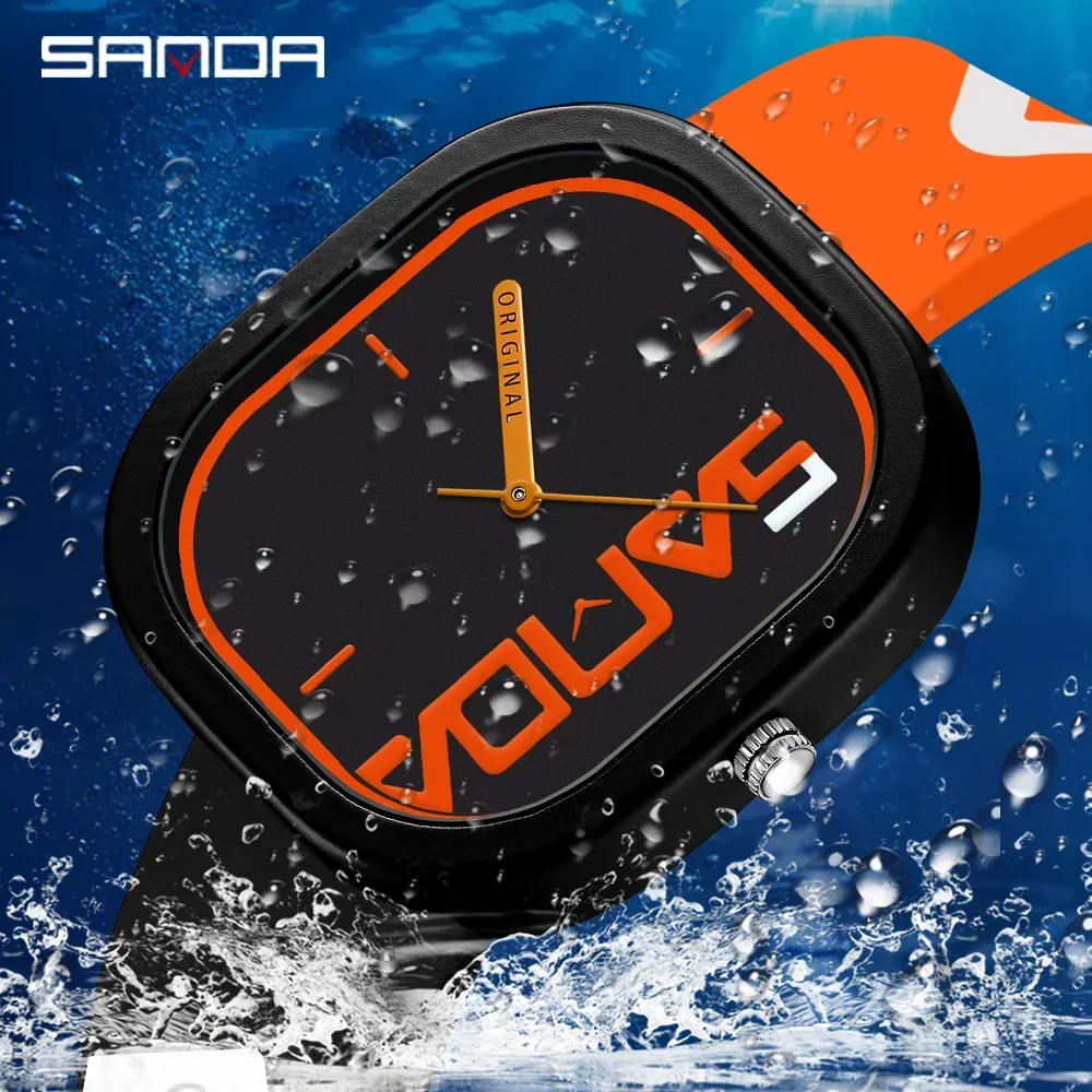 SANDA-3203-Men-Luxury-Casual-Waterproof-Silicone-Strap-Men-Clock-Simple ...
