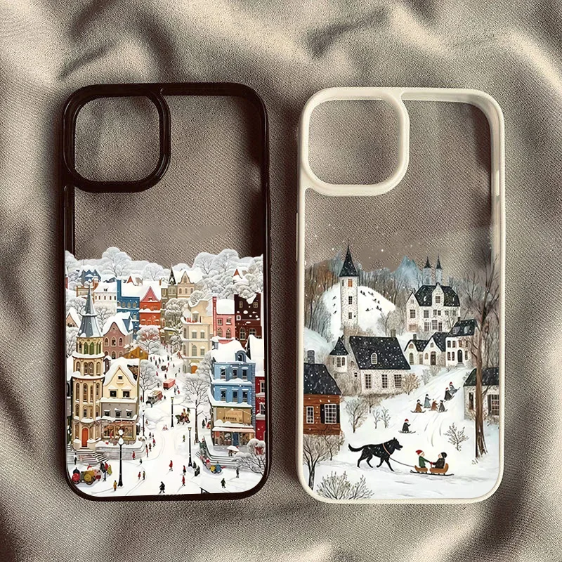 Christmas Winter Town Scene Pattern Phone Case for iPhone 17 16 Pro 15 ...