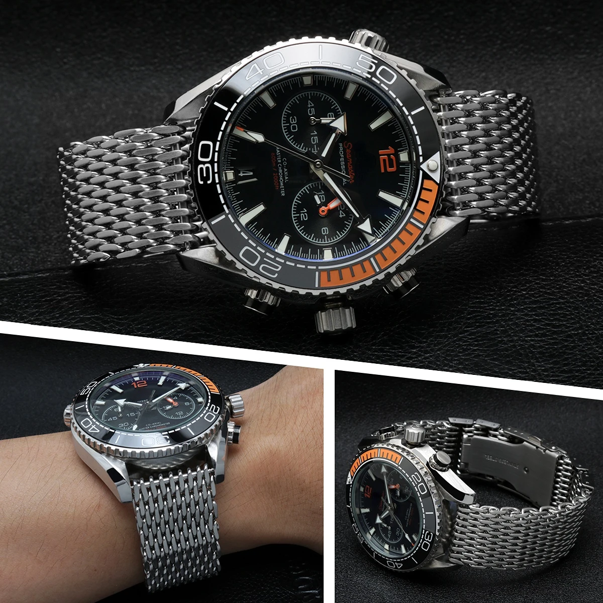 Shark Mesh Milan wrist band 20 22 24MM For Hamilton Omega Breitling ...
