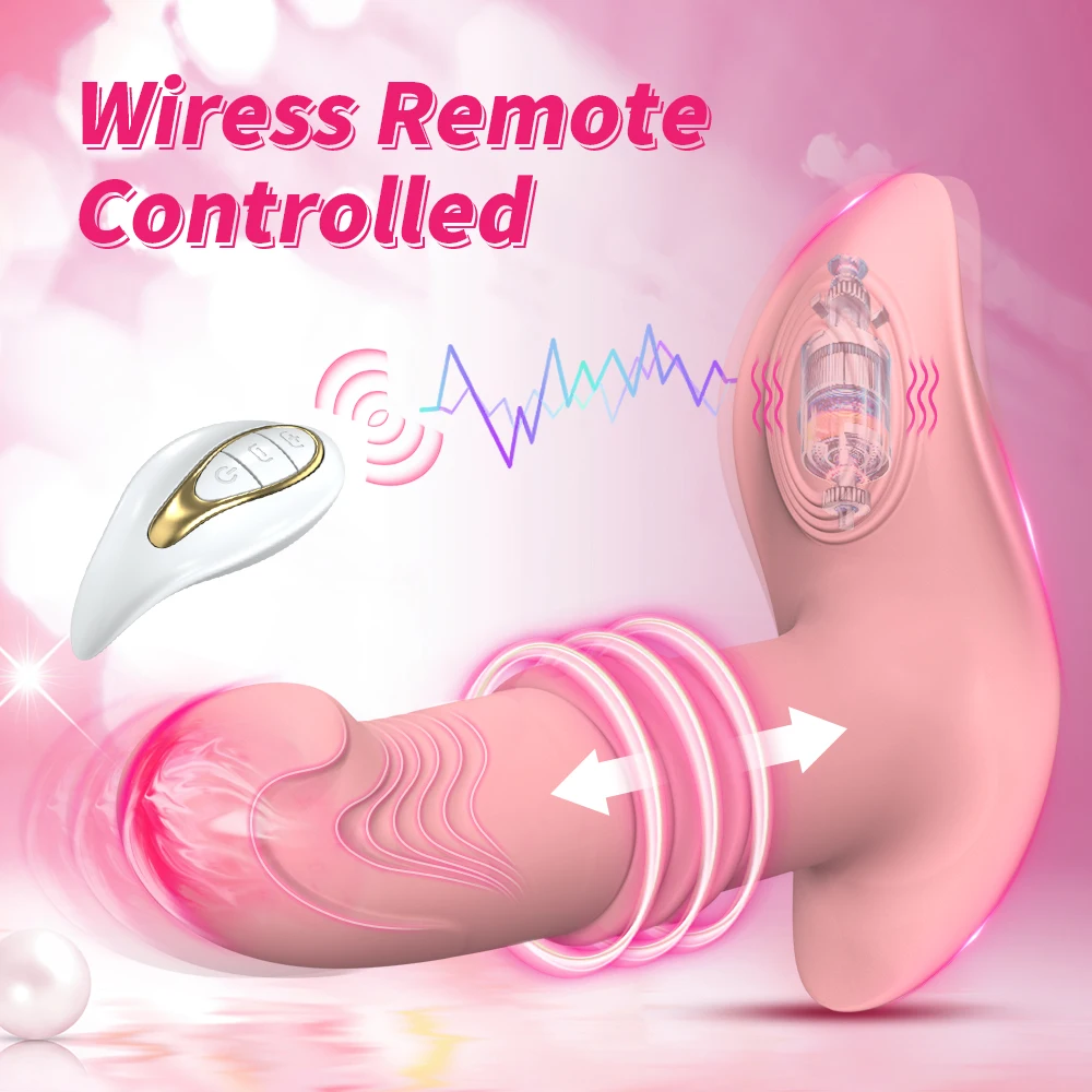 Telescopic Rotating Vibrator Wearable Remote Control Thrusting Dildo
