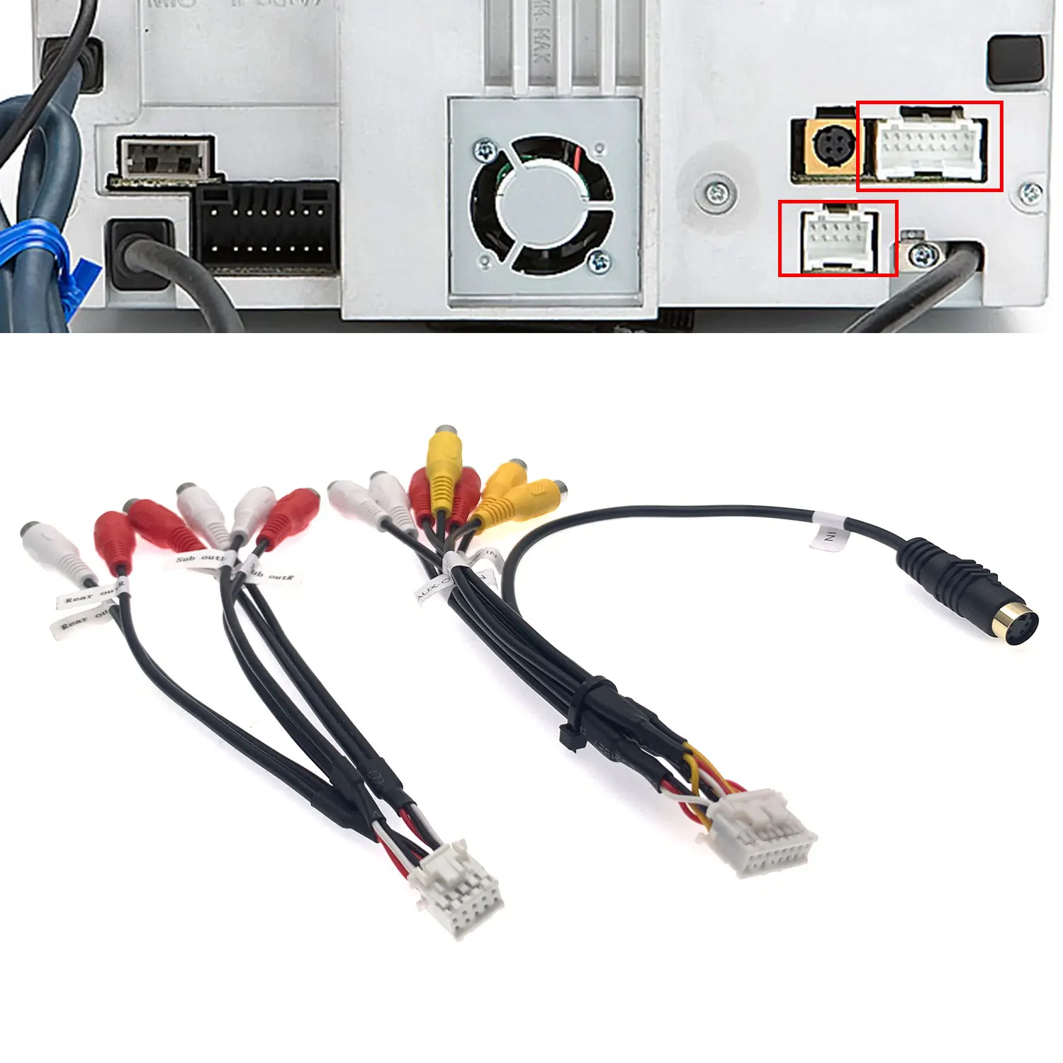 10 12 Pin Car Radio AUX Front-Rear-Sub Out RCA Out wiring Harness For ...