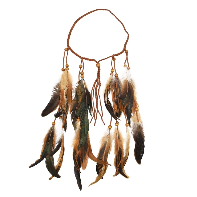 Multicolor Indian Tribal Ethnic Wood Beads Leather Feather Headband ...