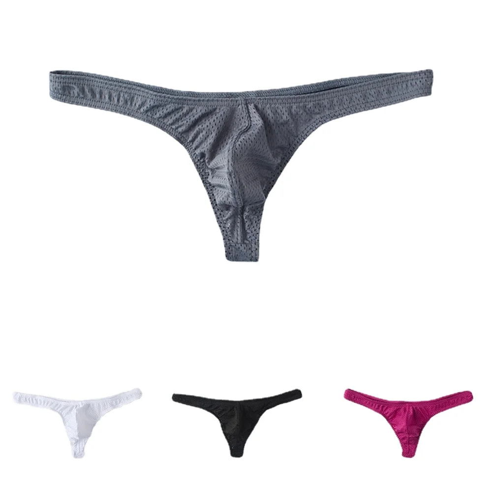 Low-Rise-Small-Mesh-Ice-Silk-T-Back-Thong-For-Men-Breathable-Solid-G ...