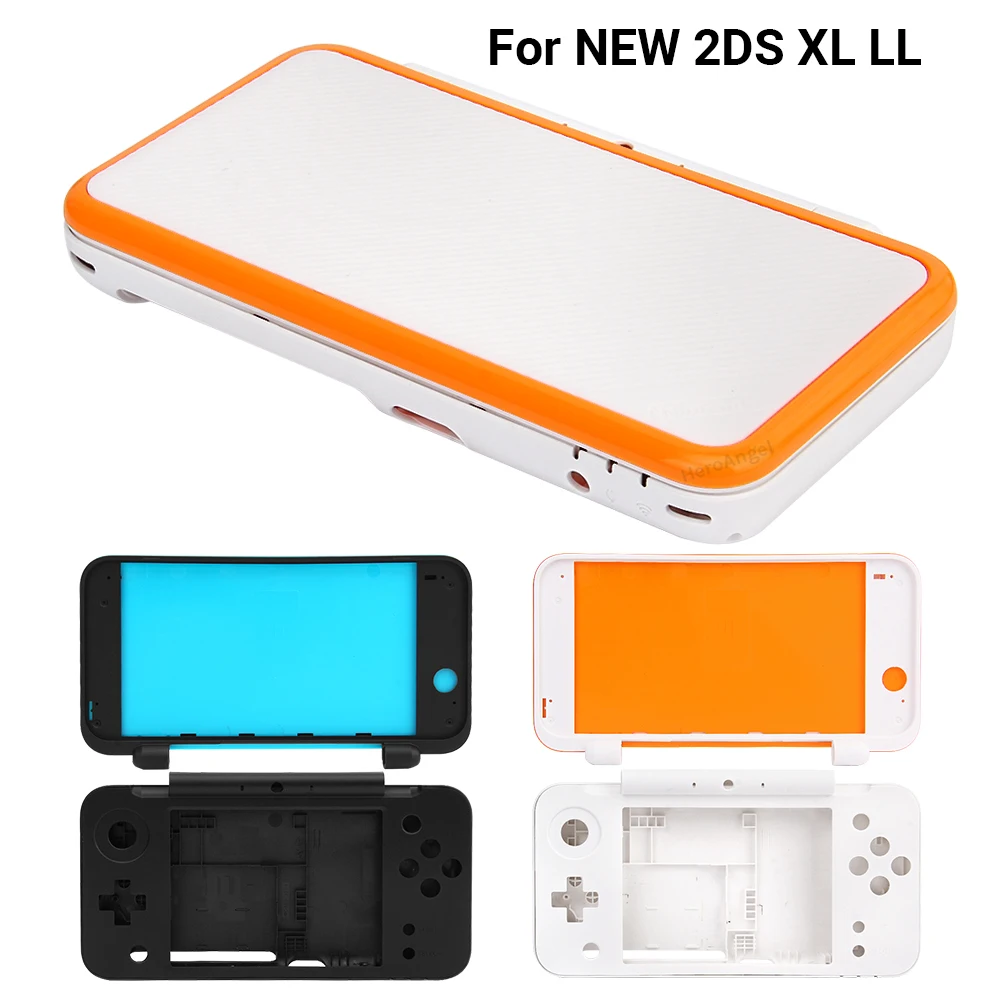 새로운 2DS XL LL 쉘 케이스용 블랙 화이트 풀 하우징, 상단 하단 케이스 새로운 2DSXL 게임 콘솔 교체용 중간 프레임 ...