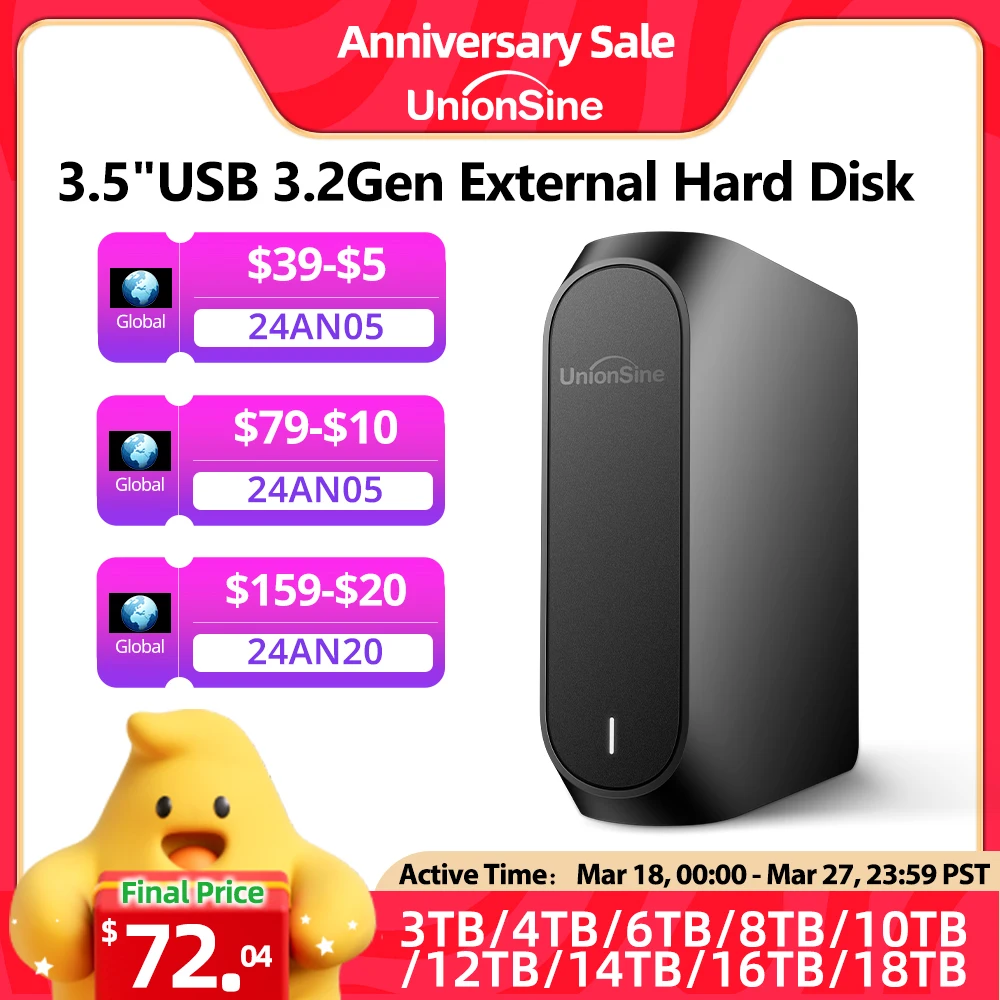 UnionSine 4TB 8TB 10TB 12TB 16TB 18TB 3 5 USB 3 2Gen Hard Disk esterno unionsine-4tb-8tb-10tb-12tb-16tb-18tb-3-5-usb-3-2gen-hard-disk-esterno