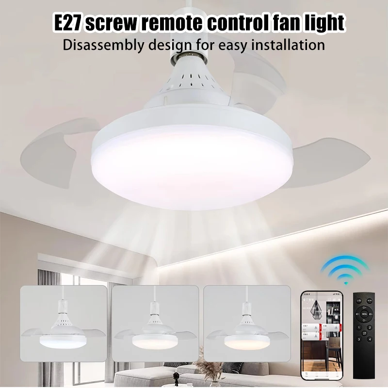 3 In 1 Ceiling Fan APP Remote Control E27 Socket 4 Speed Dimmable ...