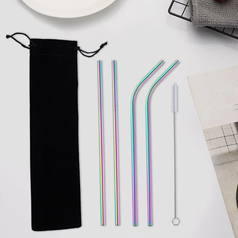 5-Pieces-Stainless-Steel-Straw-Set-Colorful-Metal-Straws-Bar-Drinks ...