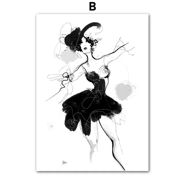 Абстрактная линия Картина на холсте настенное искусство черный