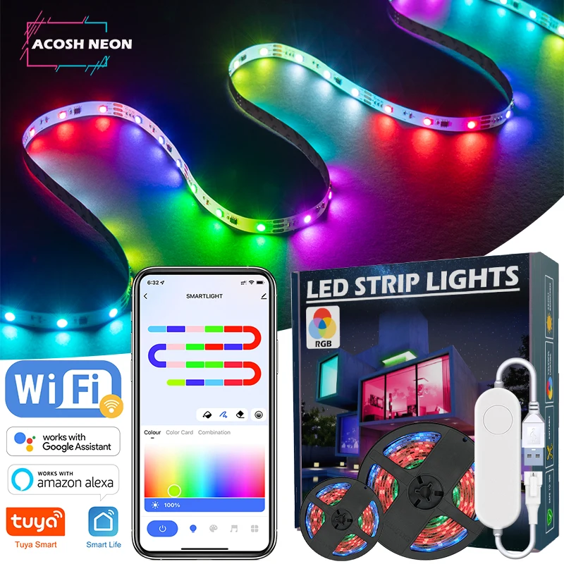 TUYA-LED-Strip-Lights-WS2812-RGBIC-Addressable-Strip-Light-with-Chasing ...
