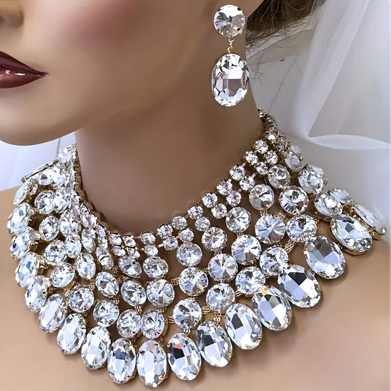 Best-Lady-3-Pc-Luxurious-Exaggerated-Style-Full-of-Rhinestone-Necklace ...