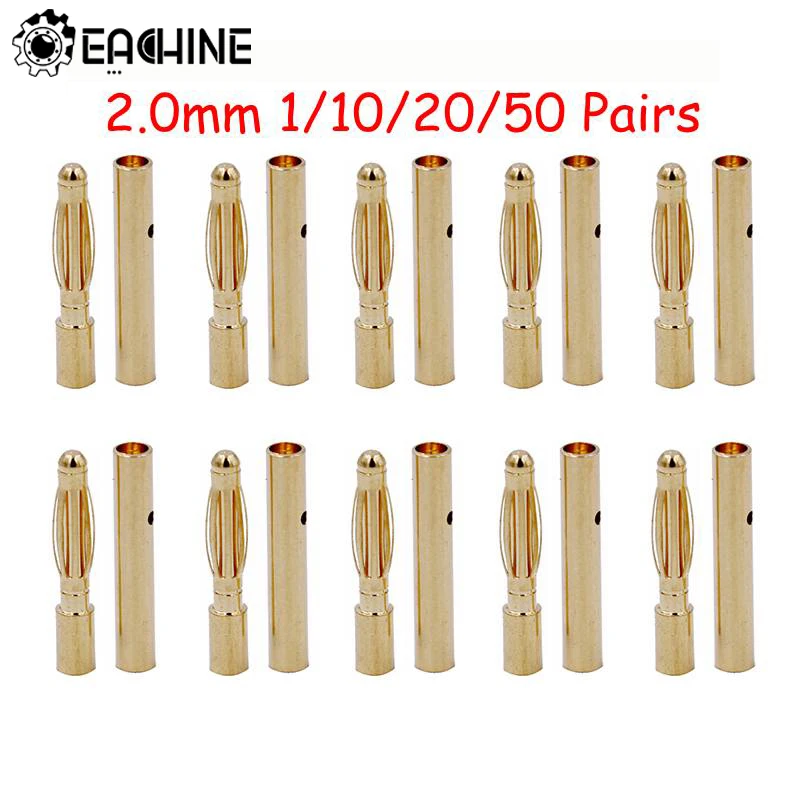 Enchufe Banana chapado en oro para batería RC, conector macho y hembra de alta calidad, 2mm, 1 ...