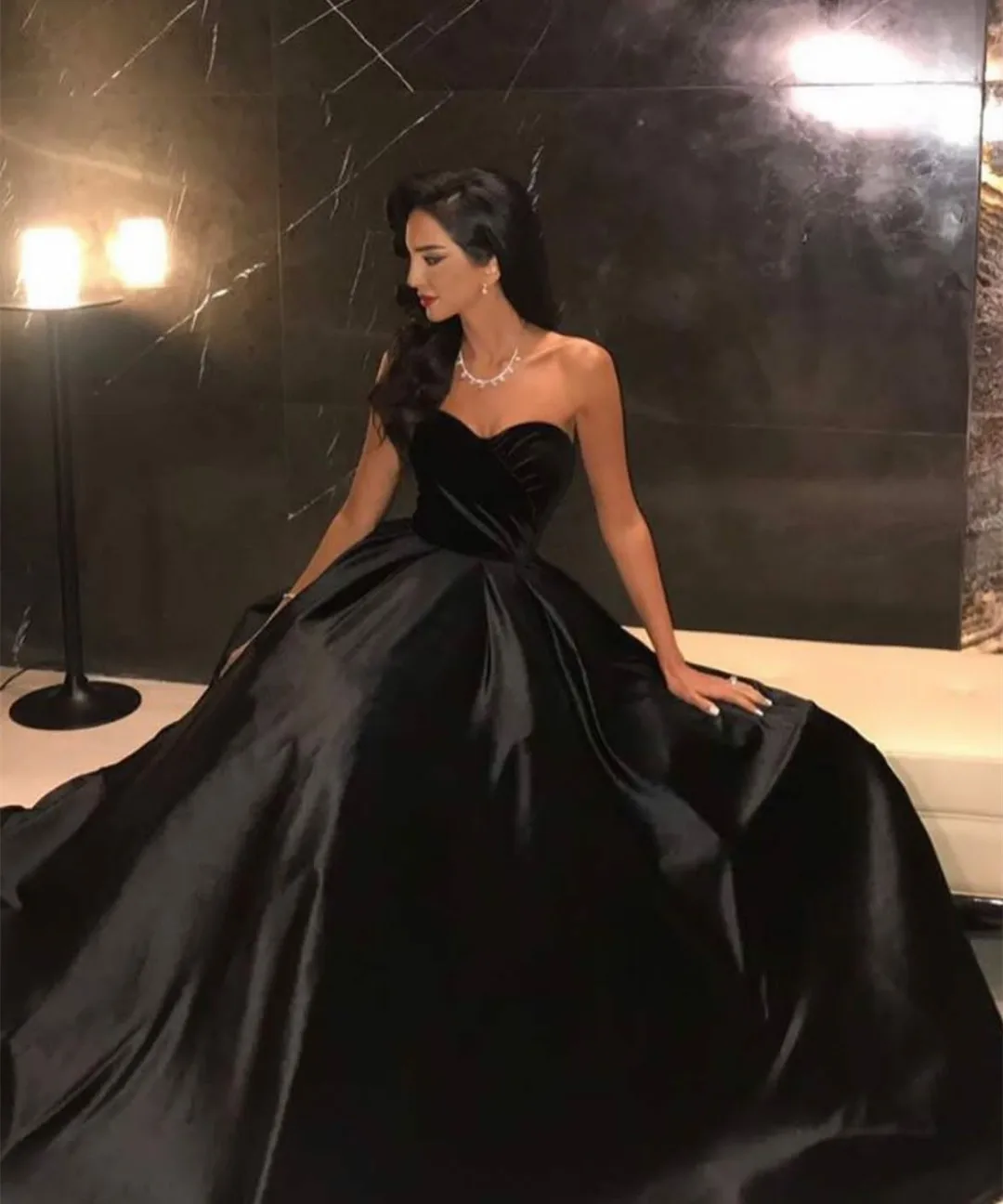 Long Black Satin Evening Gown | Black Evening Gown Women | Corset ...