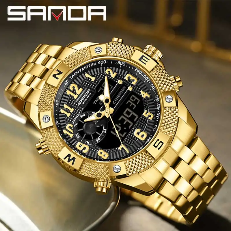 SANDA-reloj deportivo de cuarzo para hombre, cronógrafo Digital LED ...