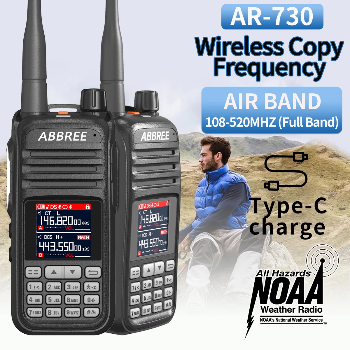 2Pcs-ABBREE-AR-730-Air-Band-Six-Band-Wireless-Copy-frequency-256CH-Typ ...