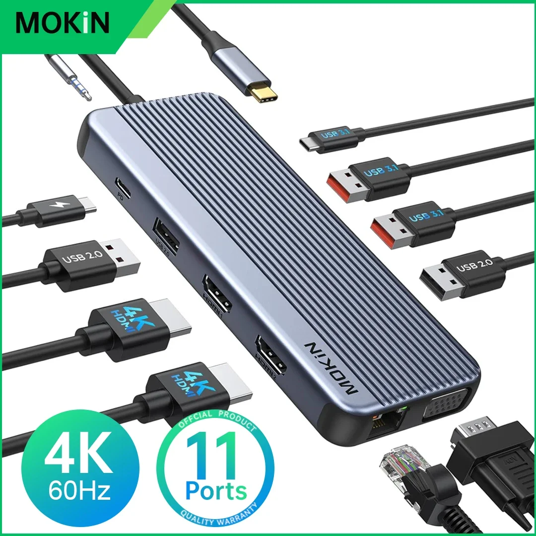 MOKiN-11-en-1-adaptador-multipuerto-de-concentrador-USB-C-de-triple ...