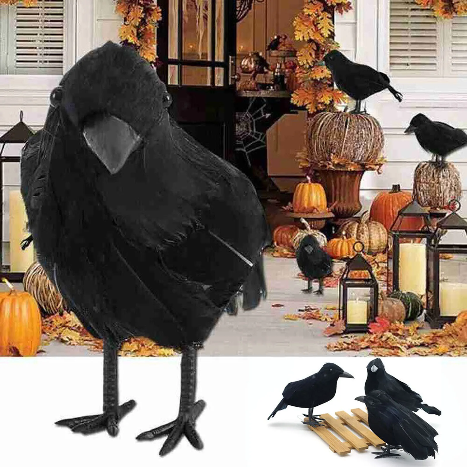 Decoraci-n-de-Halloween-de-3-piezas-p-jaro-falso-Cuervo-realista-negro ...
