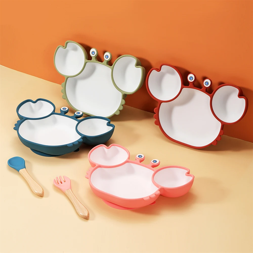 Baby Dish Baby Bowls Plates Crab Dishes Food Silicone Feeding Bowl Non ...