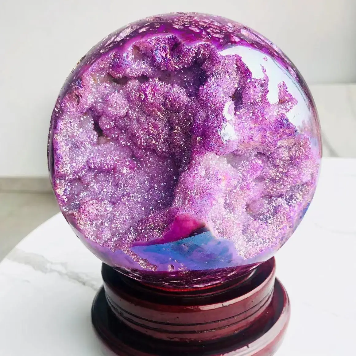 Natural Purple Aura Sphalerite Crystal Sphere Electroplating Titanium ...