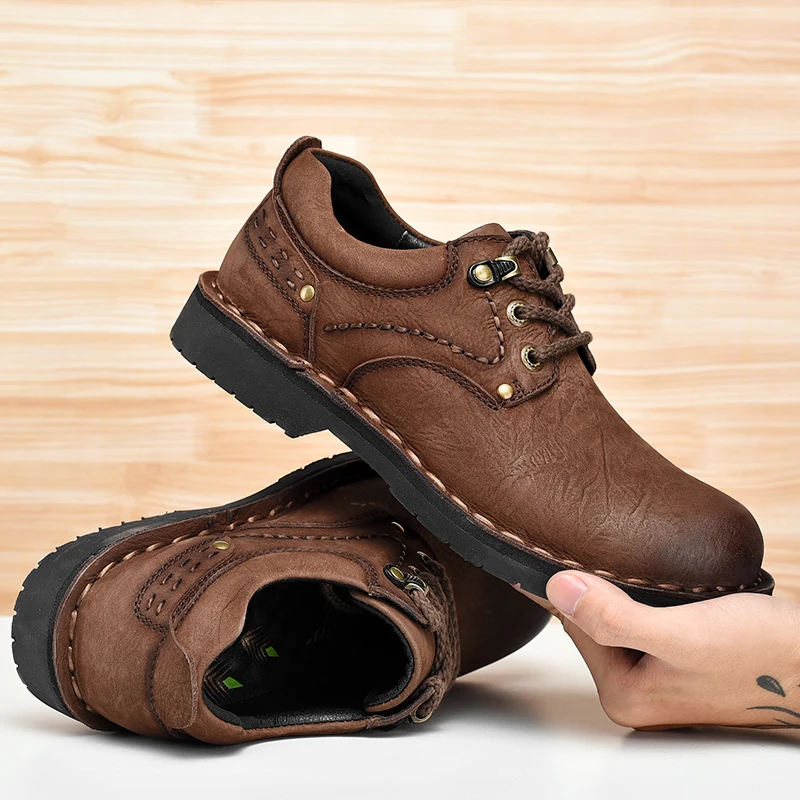 Golden Sapling Work Tooling Shoes Men Genuine Leather Loafers Sewing ...