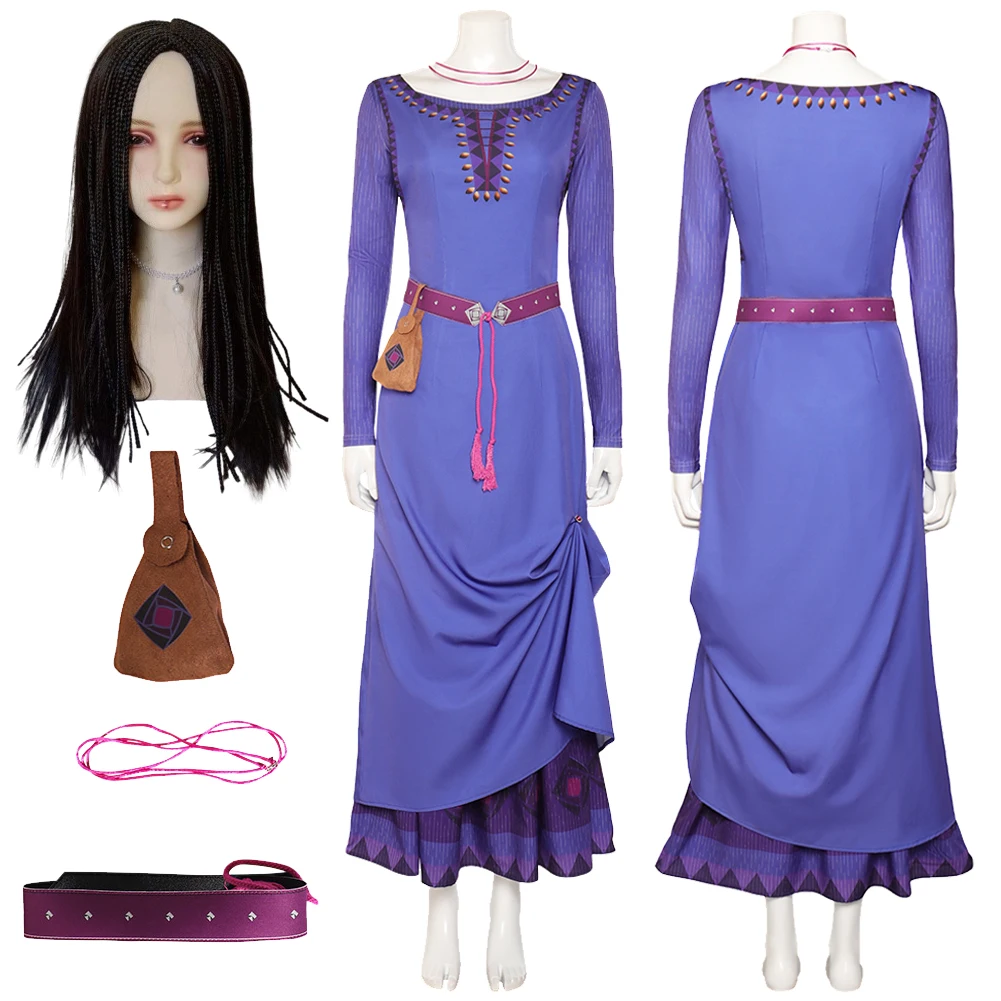 Asha Cosplay Fantasty Dress Wigs Outfits Cartoon Princess Disguise ...