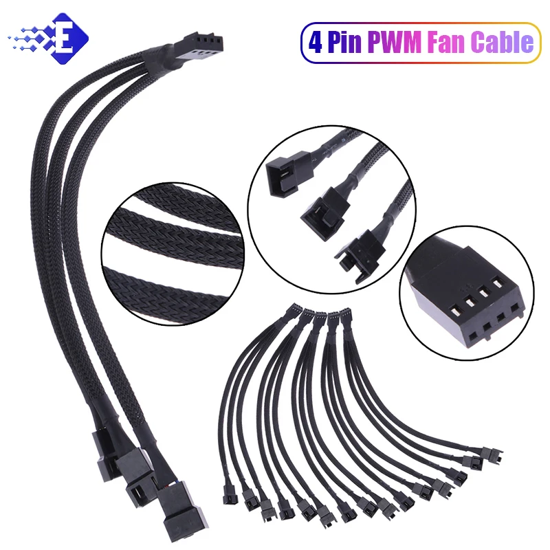 1-2pcs-4-Pin-PWM-Fan-Cable-1-To-3-Ways-Splitter-Black-Sleeved-Extension ...