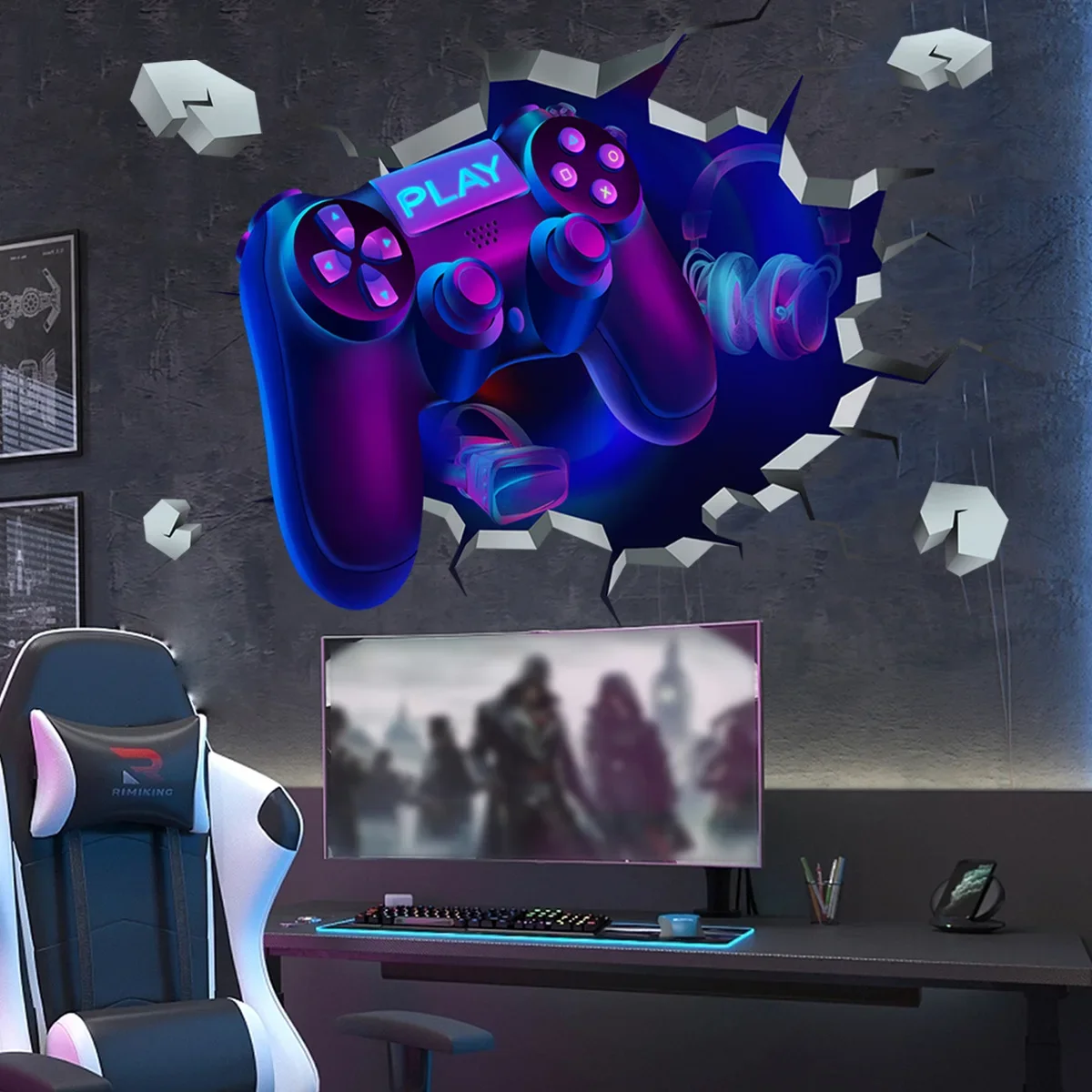 2Pcs-Game-Controller-Wall-Sticker-Playroom-Ps-Joystick-Video-Gaming ...