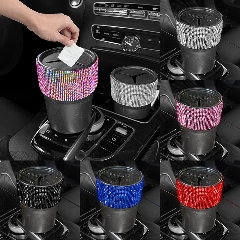 Crystal-Car-Trash-Can-with-Lid-Mini-Auto-Garbage-Can-Leakproof-Vehicle ...