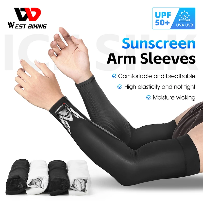 WEST-BIKING-Ice-Silk-Cycling-Arm-Sleeves-Anti-UV-Cool-Breathable-Men ...