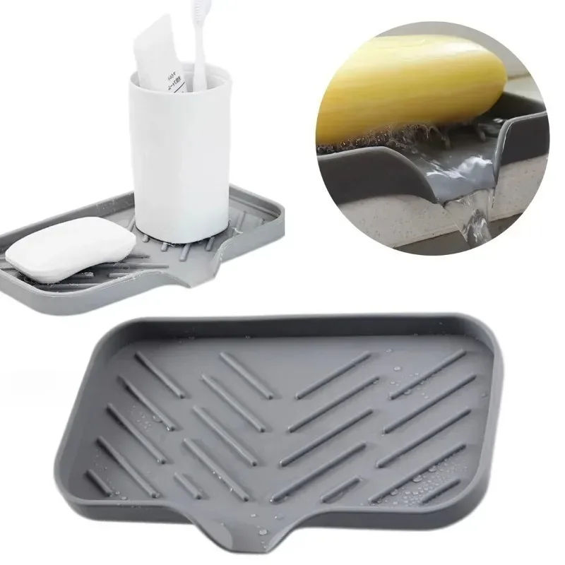 Countertop Drain Rack Silicone Sink Tray for Soap Sponge Brush Storage ...